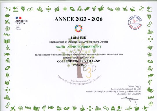 LABEL E3D - DEVELOPPEMENT DURABLE NIVEAU APPROFRONDISSEMENT ...